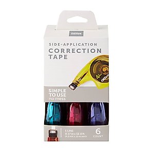 Office Depot Side-Application Correction Tape, 1 Line x 394in., Assorted Colors, Pack of 6, 10847