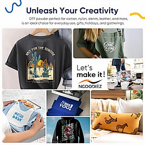 NGOODIEZ DTF Powder Digital Transfer - Hot Melt Adhesive, DTF Pretreat Transfer Powder for Direct Printing on Any Colored/White Fabric, Adhesive Powder for DTF Printer & Film (White, 17.6 oz / 500 g)