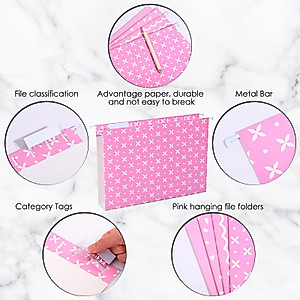 Estune 24 Pcs Pink Letter Size File Folder Cute Decorative Hanging Folders with Heavy Duty 2 Inch Expansion Includes Tabs and Inserts for Office School Classroom Supplies, 4 Styles