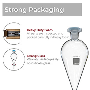 American Fristaden Lab 500mL Separatory Funnel with PTFE Stopcock Valve | Lab Quality Borosilicate Glass | 24/29 Joint Size | Separation Funnel for Lab Use