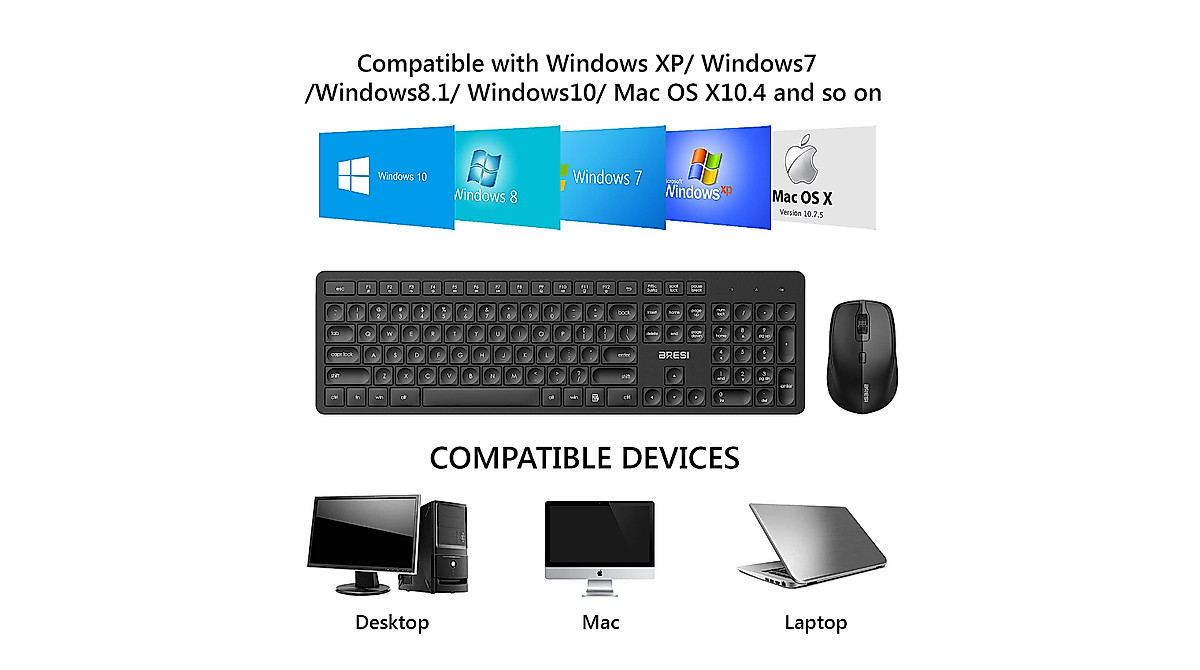 Wireless Keyboard Mouse Combo, BreSii Wireless Keyboard and Mouse ...