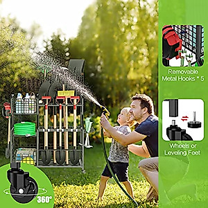 JKsmart Garden Tool Organizer for Garage, Large Utility Yard Tool Organizers and Storage Holder with Wheels, 3 Tier Garden Tool Rack with Extra Storage Basket for Garden/Garage/Shed/Basement