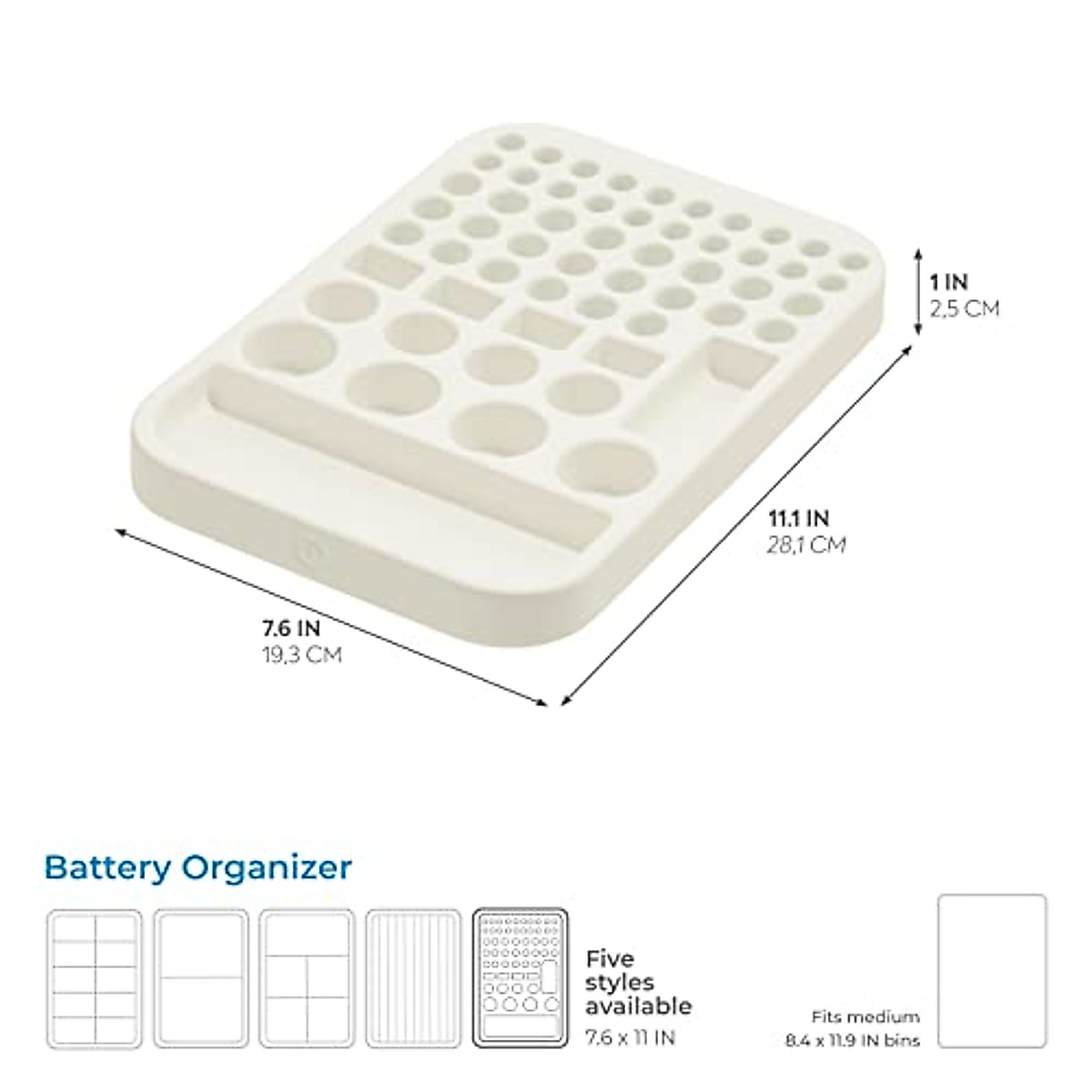 iDesign Recycled Plastic Divided Organizer, Battery Insert