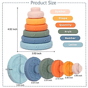 Soft Silicone Stacking Blocks for Toddlers, Stacking Rings Baby Toys, Montessori Toys for Babies, Baby Teething Toys for Newborn with Different Letter, Animal and Shape, BPA Free and Soft, 6PC
