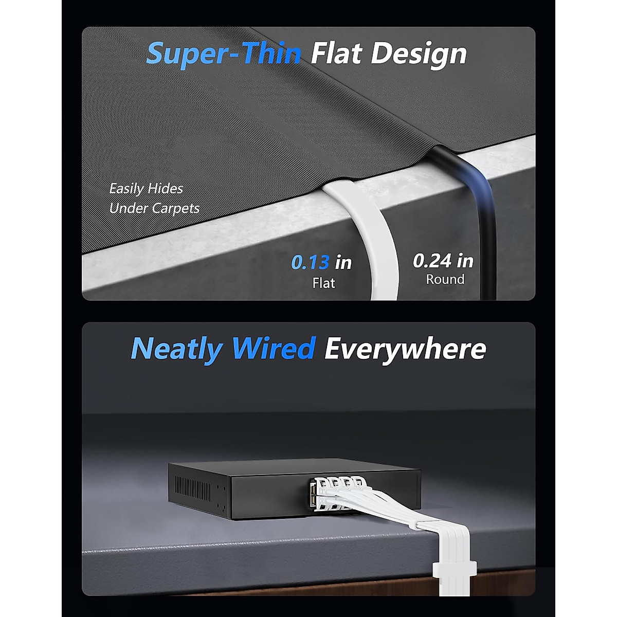 BUSOHE Cat 8 Ethernet Cable 100 FT, 40Gbps 2000Mhz High Speed Flat Cat8 Cable Patch Cord with Gold-Plated RJ45 Connector, LAN Network Internet Cable with 40 Clips for Router/Gaming/Computer, S/FTP