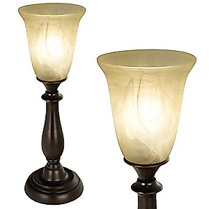 LIGHTACCENTS Rustic Table Lamp with Marbleized Alabaster Glass Shade- Beautiful 18.5'' Tall with Bronze Finish
