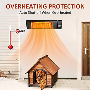 Garage Heater, TRUSTECH Patio Heater for Outdoor Use, Infrared Indoor Heater w/1s-Fast Heat & 24H Timer, Overheat Protection, Super Quite Waterproof Wall Heater for garage, Heaters for Large Room