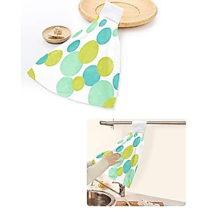 CyCoShower Hanging Hand Towels Kitchen Towel Simple Blue and Lime Green Polka Dots Bathroom Hand Towels with Loop Tie Towels Soft,Absorbent Tea Bar Towels,2pcs