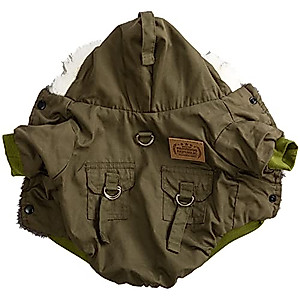 Hollypet Dog Coat Dog Jacket Pet Hoodie Pet Outdoor Jacket Warm Plaid Vest Winter Cold Weather Dog Apparel for Small Medium Large Dogs Furry Collar, Green, M