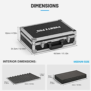 Phenyx Pro Medium Size Carrying Case, Customizable Pre-Diced Foam, Aluminum Alloy Sturdy Build, Suitable for Wireless Mic System Storage & Camera Gear Transportation