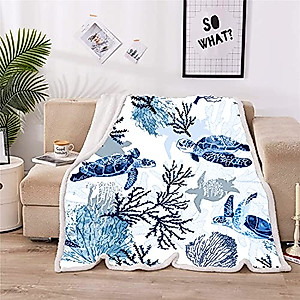 LINGXUQK Sea Turtle Fleece Throw Blanket Underwater World Sea Turtle Sea Grass Natural Watercolor Style Plush Sherpa Blanket Cozy Fluffy Blanket Sea Turtle Gifts…