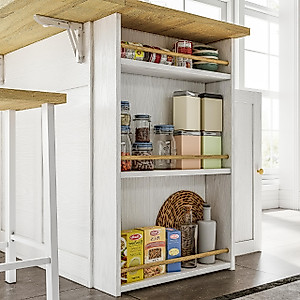 IRONCK Kitchen Island with Storage, with 2 Stools, Ample Storage Space with Power Strip, Large Countertop with Drop-Leaf Design, 2-Door Cabinet and 5 Open Side Racks/2 Utility Drawers, White