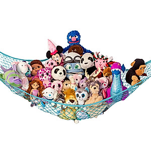 Lilly's Love Large Stuffed Animal Net Hammock for Plushie Toys | Corner Hanging Organizer for your Teddy and Stuffy Collection | Easy to Hang w/Included Anchors & Hooks - Light Blue
