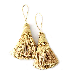 BEL AVENIR Gold Tassels Key Tassel with Loops Handmade Craft Charms DIY Accessories Elegant Soft Making Curtain Home Decoration (Gold, 2 pcs)