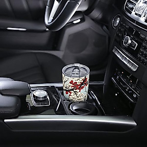 Zemwundy Red and white cherry blossoms 20oz tumbler stainless steel vacuum insulated coffee cup car cup travel mug water bottle with lid for hot and cold drinks