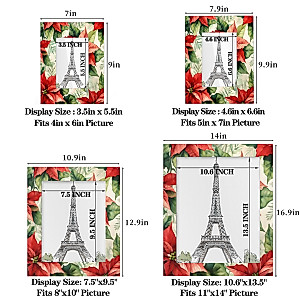 Mardesigns Christmas 5x7 Picture Frame, Red Poinsettia Photo Picture Frame Display 5x7 or 4x6 Pictures for Wall and Table Vertical or Horizontal Display Photo Frame