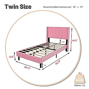 Zavoter Twin Upholstered Platform Bed Frame with Headboard, Mattress Foundation, Wood Slat Support, Quiet, no Box Spring Needed, Easy to Assemble Pink