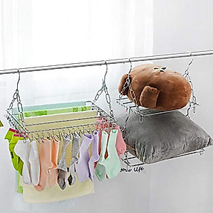 Cabilock Metal Coat Hanger Socks Drying Rack 36 Clips Stainless Steel Clothing Laundry Drying Hanger Underwear Bras Clip Drying Holder Balcony Clothes Hanger Organizer Dish Drying Rack Collapsible