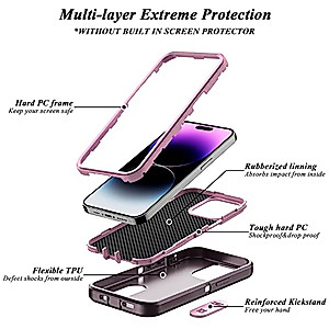 Qireoky for iPhone 14 Pro Case,iPhone 14 Pro Phone Case with Stand Heavy Duty Protective Anti-dust Port Cover Non-Slip Multi Layers 3 in 1 Bumper Shockproof Case for iPhone 14 Pro(Purple)