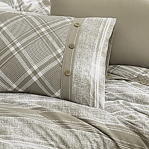 WRENSONGE Plaid Spliced King Comforter Set, 8 Pieces, Light Grey, 102"x 90"