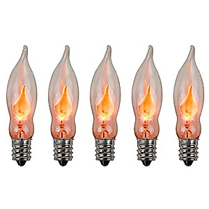 Creative Hobbies® A101 Flicker Flame Light Bulb -3 Watt, 130 Volt, E12 Candelabra Base, Flame Shaped, Nickel Plated Base,- Dances with a Flickering Orange Glow - Box of 5 Bulbs
