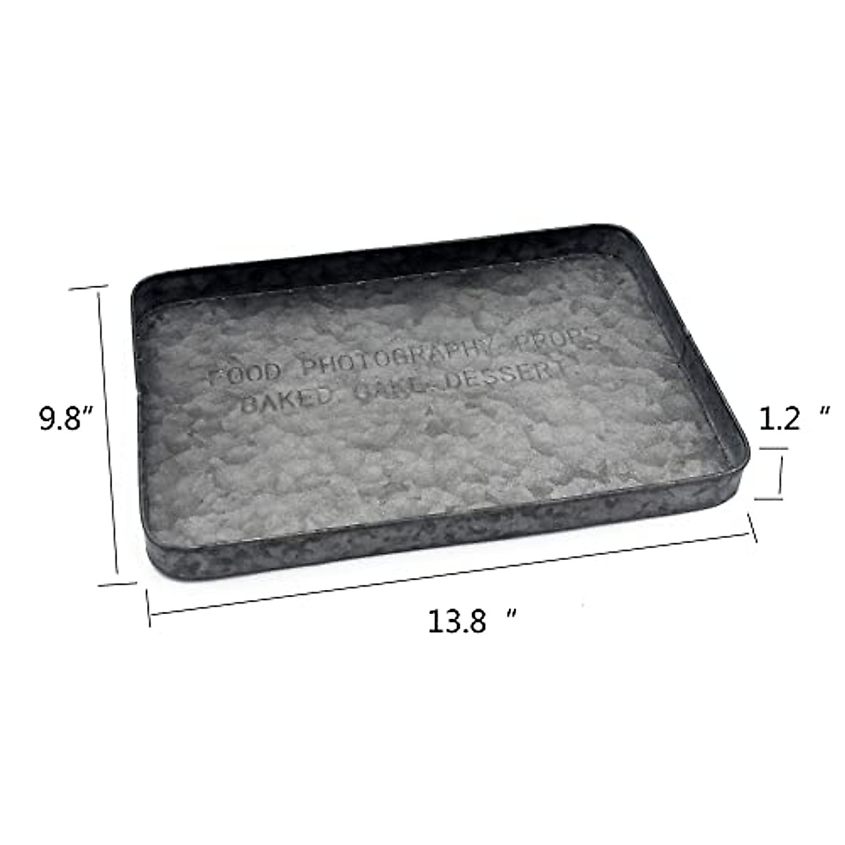 Funerom 13.8 x 9.8 inchs Rectangle Galvanized Serving Tray with 3D Letters，Gray