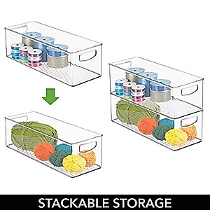 mDesign Plastic Art Supply Basket Storage Container Holder, Long Organizer Bins with Handles - for Home, Kitchen, Pantry Cabinet Organization - Holds Markers, Craft Sets - 2 Pack - Clear