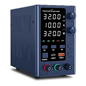 Laboratory Power Supply, Input Voltage 220V 32V 10A, Adjustable DC Power Supply, with Three Sets of Data,Storage with USB and Type-C Fast Charging(EPS3205 32V 5A)