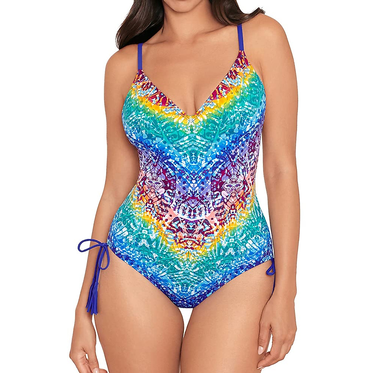 Skinny Dippers Women's Swimwear Alice Shape Shifter V-Neckline Soft Cup One Piece Swimsuit, Rainbow, Medium