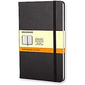 Moleskine Classic Notebook, Hard Cover, Large (5" x 8.25") Ruled/Lined, Black, 240 Pages