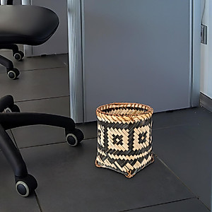 DEARMAMY Bamboo Woven Trash Can, Rattan Garbage Bin Wicker Laundry Basket Round Waste Basket Rubbish Storage Container Waste Paper Bin Plant Flower Pot for Under Desk Office