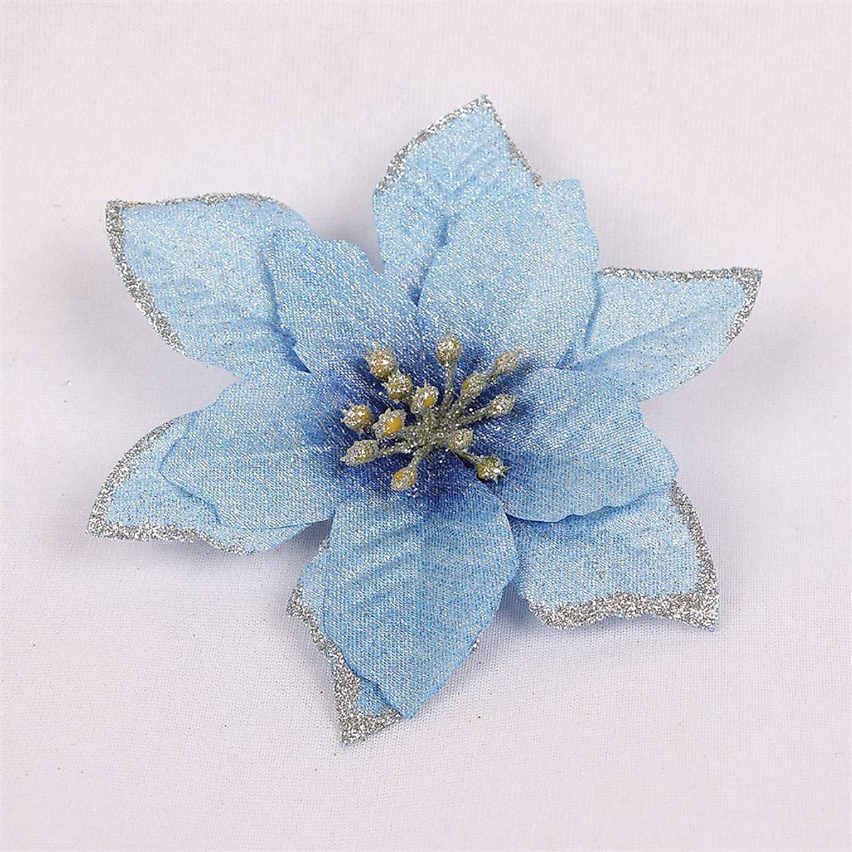 Christmas Glitter Flower Ornaments,Jchen 20Pcs Glitter Christmas Tree Ornaments Artificial Christmas Flowers Christmas Tree Decoration Flower for Home Party Wedding Decorations (Blue)