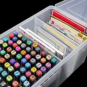 SUNMAIO Greeting Card Storage bin with 3 Removable Dividers and a marker holder, Photo organizer case for Photo,Scrapbook,Craft, Marker, Crayon