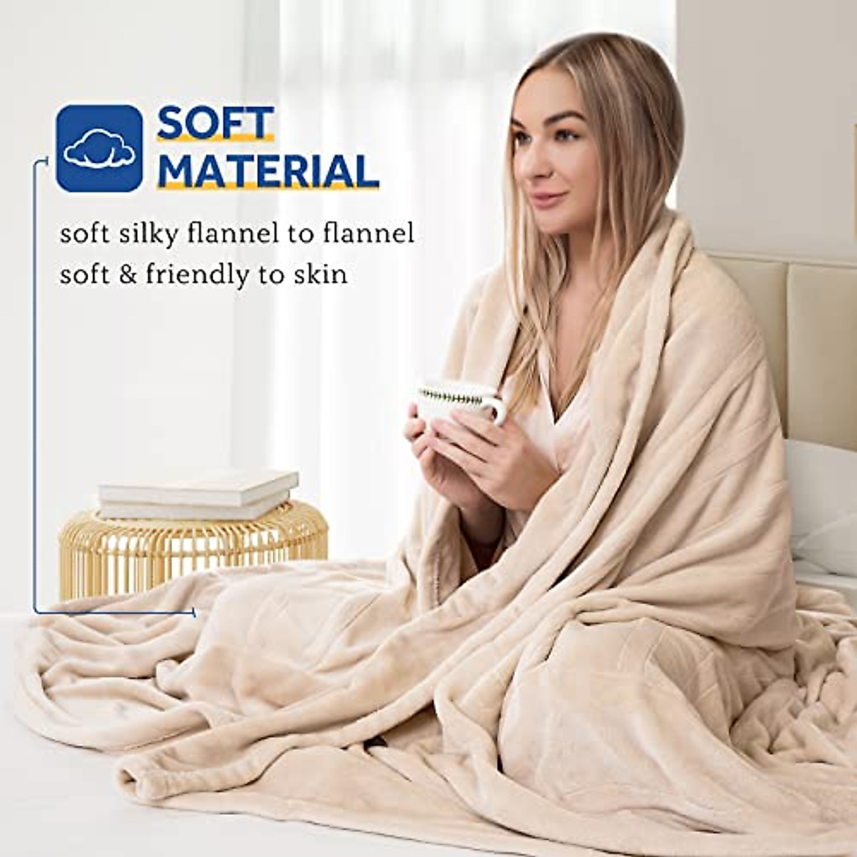SEALY Electric Blanket Queen Size, Flannel Heated Blanket with 10 Heating Levels & 1-12 Hours Auto Shut Off, Fast Heating Warm Blanket, Machine Washable, Beige, 84 x 90 Inch