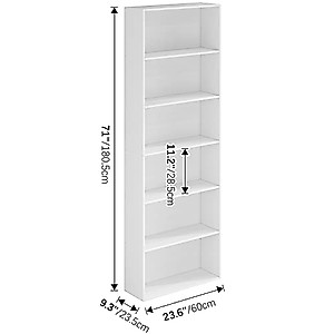 GHQME Bookshelf Floor Standing 6-Tier Open Bookcase, Display Storage Shelves, Floor Standing Unit for Home Office, Living Room, Bed Room (White)