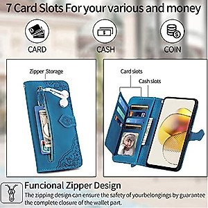 HUANGTAOLI Adjustable Crossbody Shoulder Strap Phone Case for Oppo Reno8 Lite 5G, PU Leather Zipper Wallet Magnetic Closure Kickstand Case for Oppo Reno8 Lite 5G