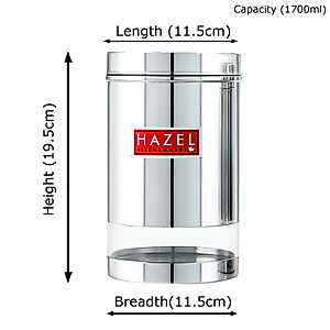 HAZEL Stainless Steel Transparent Glossy Finish See Through Container, Silver, Set of 2, 1700 Ml