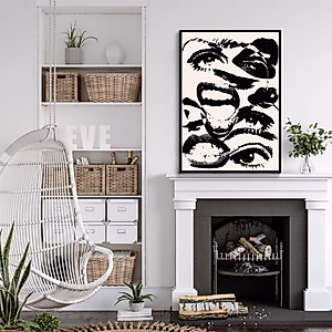 ZARTMYY 70s retro Black and White Wall Art, Hippie Quirky abstractCanvas Prints,Weird Eyes and Mouths funky Aesthetic Poster，Neutral Preppy Wall Art Eclectic Apartment Decor Pictures Unframed