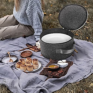 Pehciroe Plate Storage Case with Lid, 12" Felt China Storage Containers Dinnerware Storage Box with 2 Handles & 12 Felt Dividers for Storing and Organizing Dinnerware Dishes, Dark Gray