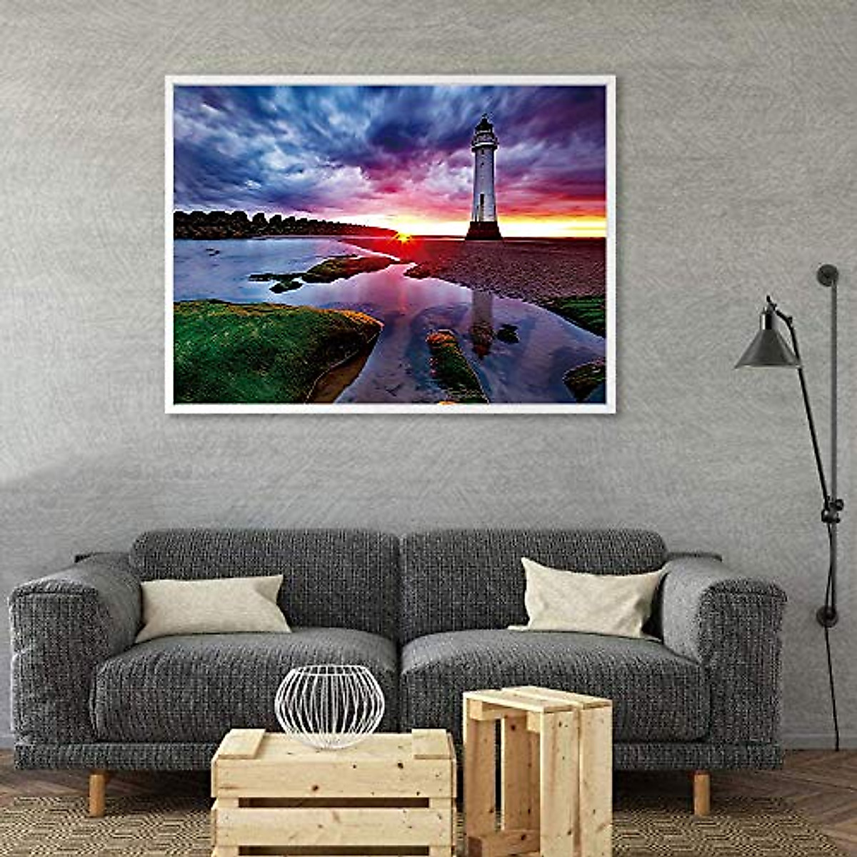2 Pack 1000 Pieces Sunset Lighthouse & Purple Lightning Puzzle, Talacre Lighthouse UK & Landscapes of Thunder Storm, Jigsaw Puzzles for Adults 1000 Pieces and Up, Beach Puzzle Gifts for Women & Mom
