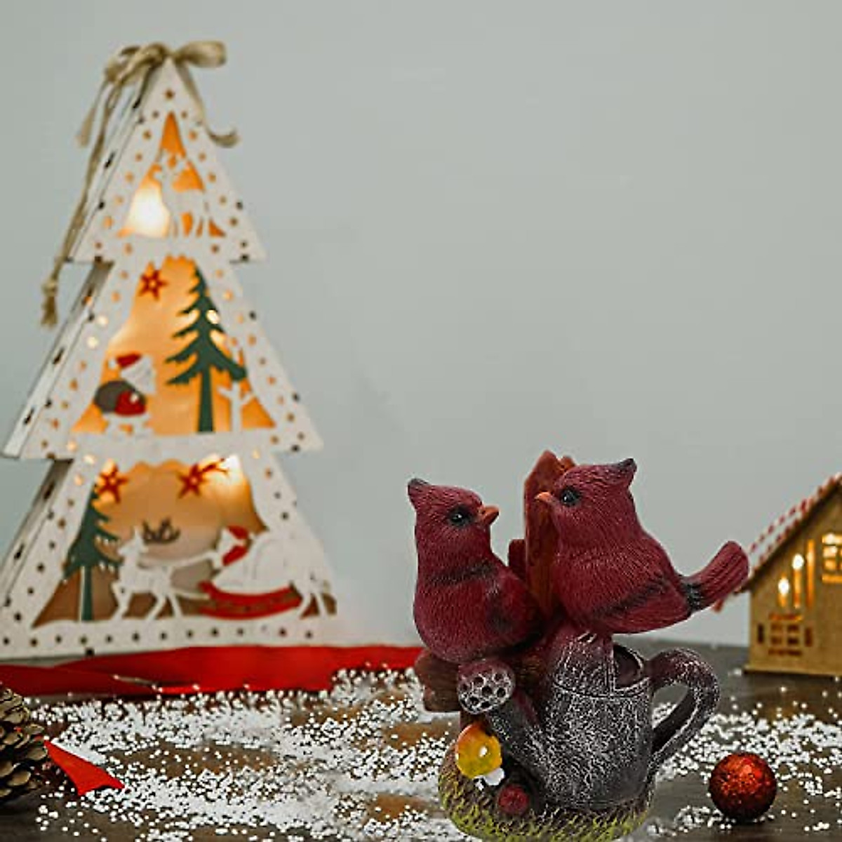 FEIYU BUY Garden Bird Statue Simulation Art Crafts Resin Bird Decorative Figurines Animal Garden Statues Birds Sculpture for Desktop Lawn Bookcase Home Decor (Red)