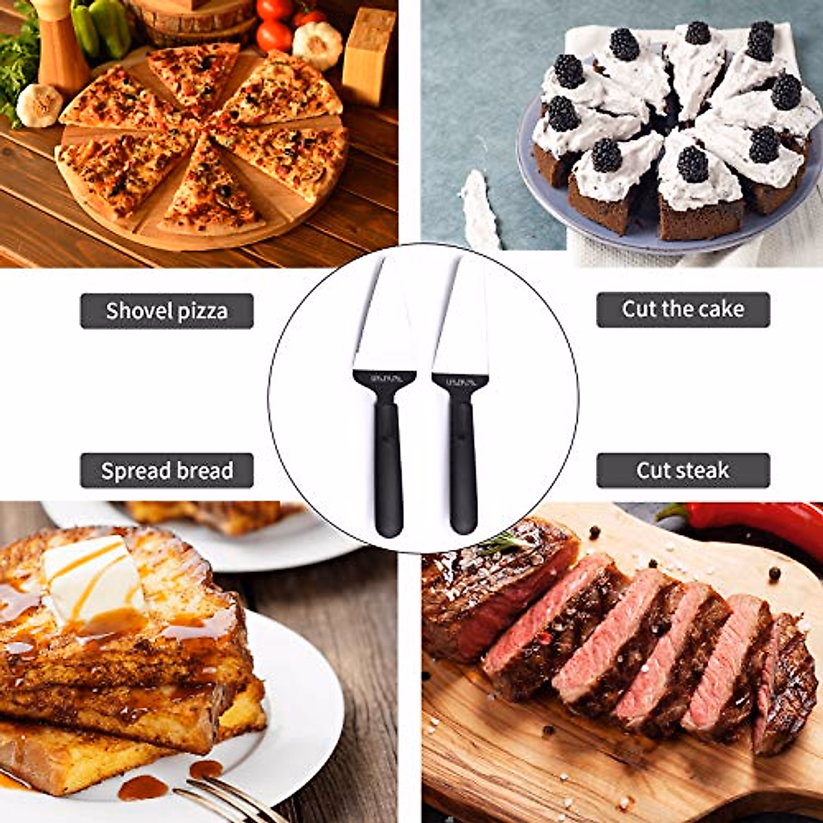 Stainless Steel Cake Slicer, Pie Server with Serrated Edges, Cutter Pizza Knife 1 Mirror Finished & 1 Onside with Fine Serrated Edge, Serrated Cake Serving Spatulas set for Pizza Pie Fruit Cutting