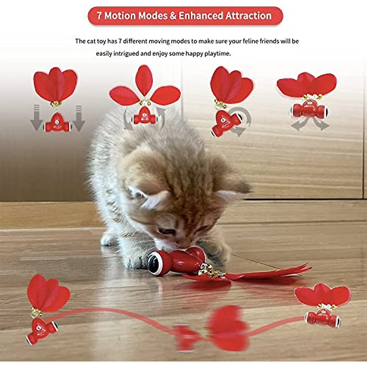 MayMaw Cat Toy, Interactive Cat Toy with Feather and Bell - Automatic Cat Toy for Play/Exercise Indoor, USB Charging, Engaging Fun, for Kittens