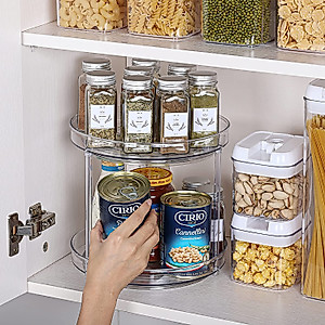 TOOCUST Lazy Susan 2 Tier Bathroom Organizer Countertop, 9 Inch Clear Spice Rack, Acrylic Lazy Susan Turntable for Cabinet, 2 Tier Countertop Organizer, Perfume Organizer, Medicine Cabinet Organizer