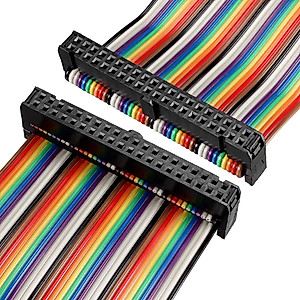 uxcell IDC Rainbow Wire Flat Ribbon Cable 40P D-Type FC/FC Connector 2.54mm Pitch 0.5m/19.7inch Length