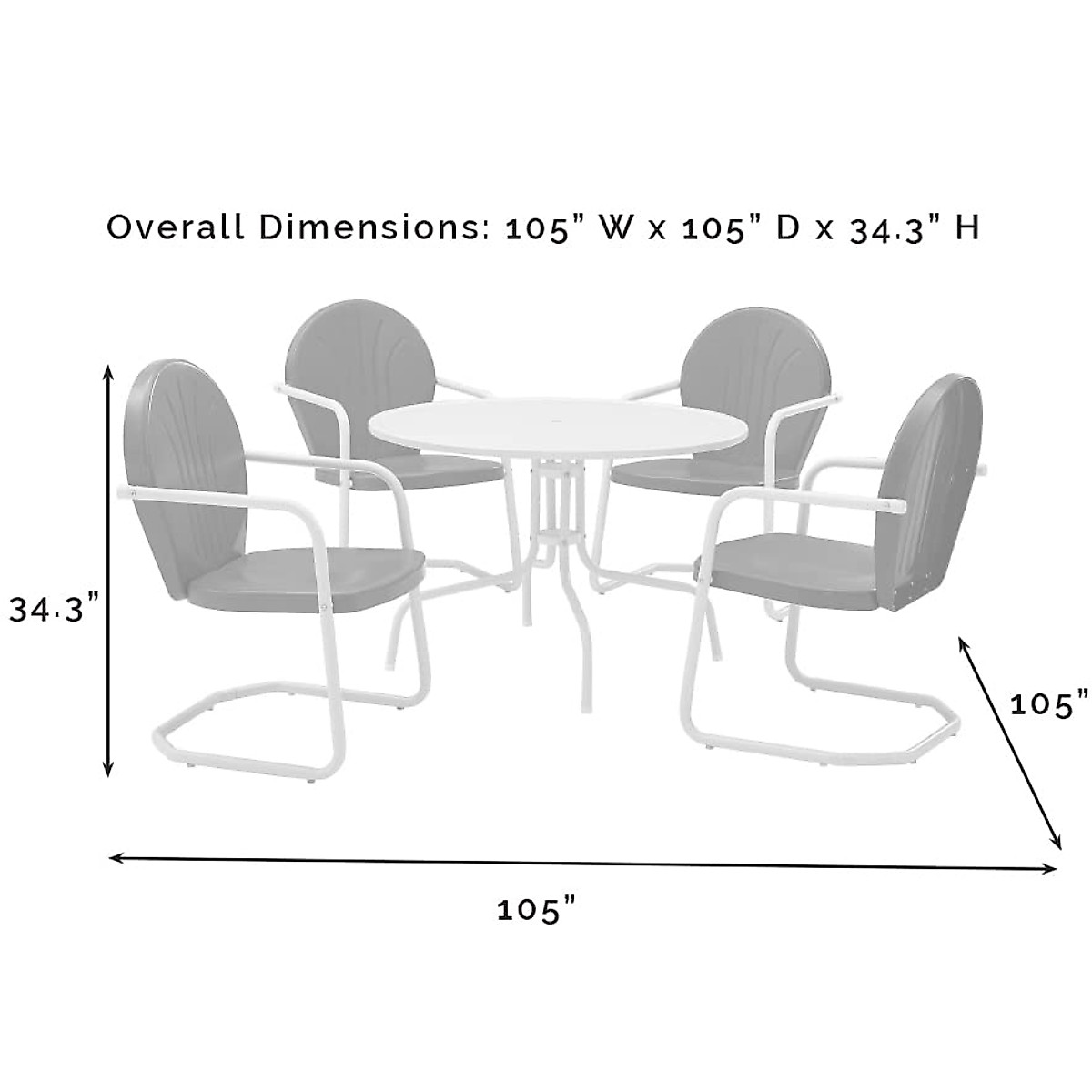 Crosley Furniture KOD10010AQ Griffith Retro Metal Outdoor 5-Piece Dining Set with 39" Table and 4 Chairs, White and Aqua
