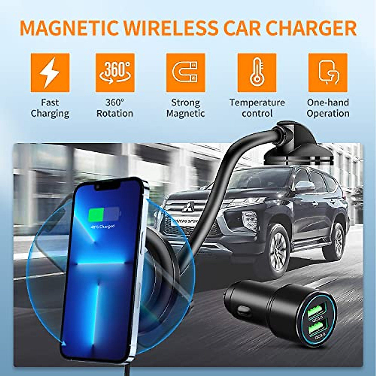 Magnetic Wireless Car Charger for iPhone 14 Pro Max/14 Pro/14/14 Plus/Magsafe case,iPhone 13/12 Series,OTAO Air Vent Clip [with QC3.0 Adapter] Windshield Dashboard Car Mount Phone Holder
