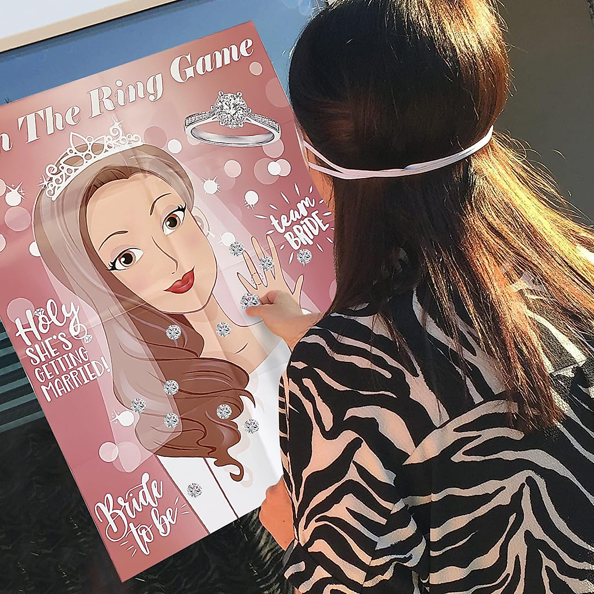 PIN THE STICKER GAME Bridal Shower Bachelorette Party Games, Pin the Ring on the Bride, Bridal Shower Wedding Engagement Shower Games 56 Guests