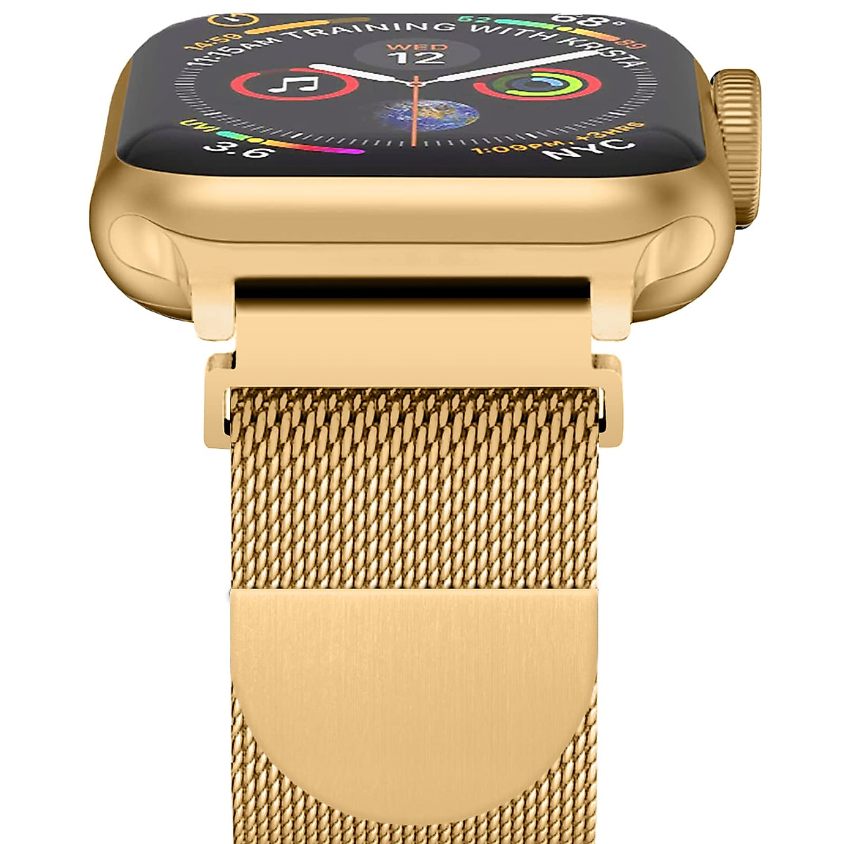 Metal Milanese Loop Band Compatible with Apple Watch Band 38mm 40mm 41mm 42mm 44mm 45mm 49mm Women Men, Stainless Steel Mesh Magnetic Adjustable Strap for iWatch Series Ultra/8/7/6/5/4/3/2/1/SE, Gold