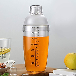 Fdit 24 oz Plastic Cocktail Shaker with Measurements Clear Drink Mixer Martini Shaker Kit Boston Shaker Professional Bartender Shakers Tool